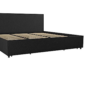 Novogratz Kelly Bed with Storage, King, Dark Gray Linen