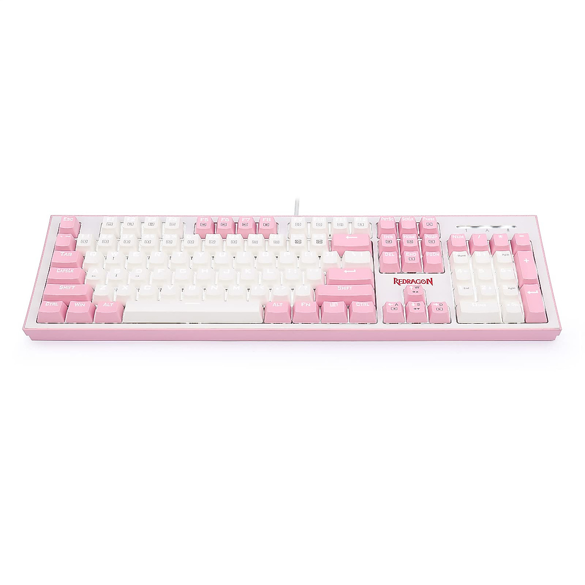 Redragon K623 Dual Color Keys Mechanical Gaming Keyboard Single White LED + RGB Side Edge Backlit 104 Key Wired Computer Keyboard with Blue Switches for Windows PC (White + Pink)