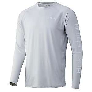HUK Men's Pursuit Long Sleeve Sun Protecting Fishing Shirt, Redfish-Glacier, Small