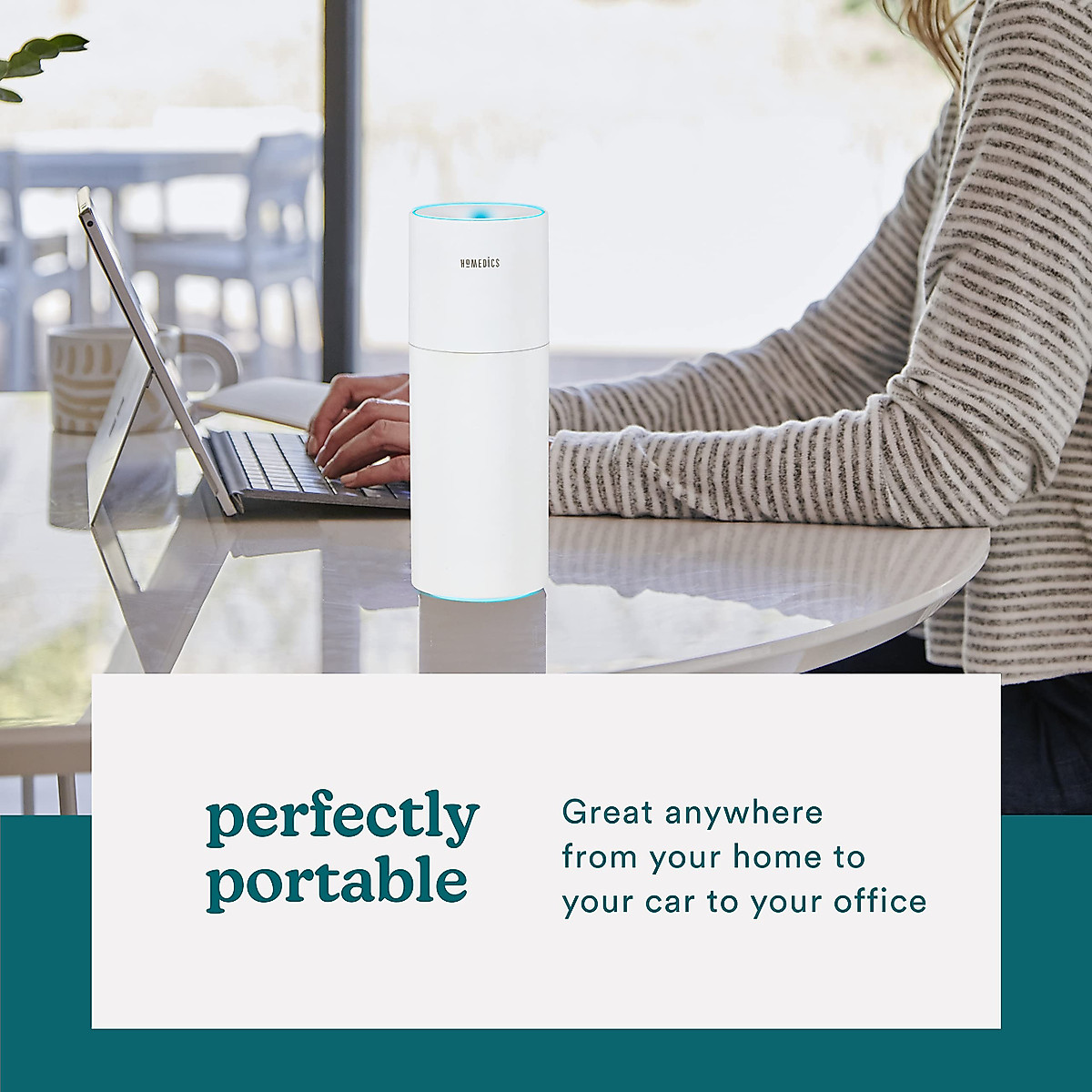 Homedics Portable Humidifier - Small Air Humidifiers for Bedroom, Plants, Office, Travel - Cool Mist Humidifiers, Color-Changing Accent Light, 2 Mist Settings, White