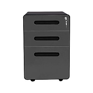 ApexDesk 3-Drawer Vertical Metal Mobile File Cabinet with Locking Keys - Charcoal Panel/Black Body