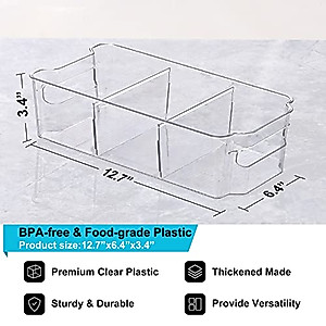 Set of 8 Multiuse Clear Organizing Bins with Removable Dividers - Snack, Food, Pantry Organization and Storage - Fridge Refrigerator Organizer Bins - Stackable Plastic Container for Home, Kitchen, RV