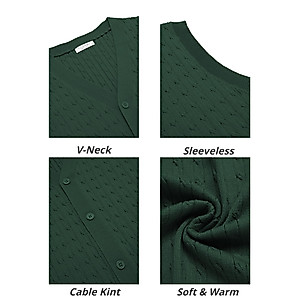 COOFANDY Men's Sleeveless Sweater Vest V-Neck Casual Cable Knit Button Down Cardigan Vest Green