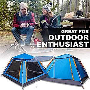 Instant Pop Up Camping Tent Easy Setup Automatic Hydraulic Water Resistant with Rain Fly Portable Lightweight Great for Outdoor Beach Backpacking Hiking (4-5 Person, Blue)