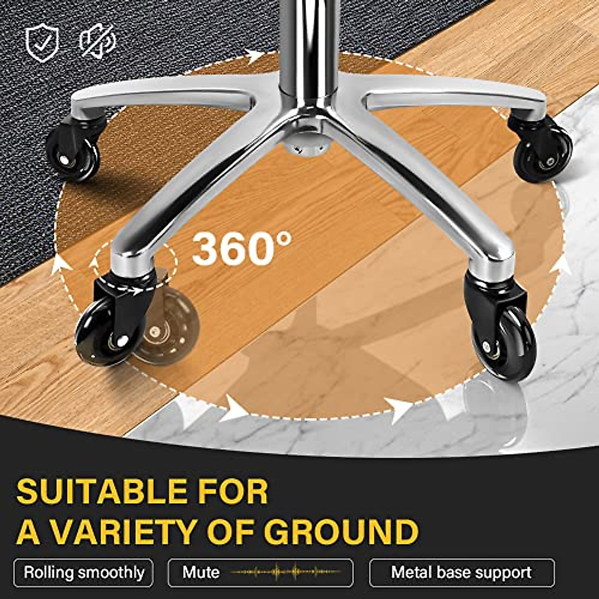 WKWKER Heavy Duty Saddle Rolling Stool with Wheels Hydraulic Swivel Adjustable Rolling Stool Ergonomic Thick Leather Seat Stool Chair for Kitchen Drafting Lab Office Salon Message Stool – White