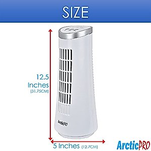 MINI DESK OSCILLATING TOWER FAN By Arctic-Pro – Slim and Compact Size, 2-Speed, Ultra-Quiet Operation, Convenient Carrying Handle, 75 Degrees of Oscillation For Powerful Circulation, 12 Inches, White