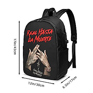 HQEKMS Real Hasta La Muerte Backpack,17Inch Lightweight Bookbag with USB Charging Port Travel Casual Backpack, Black, One Size