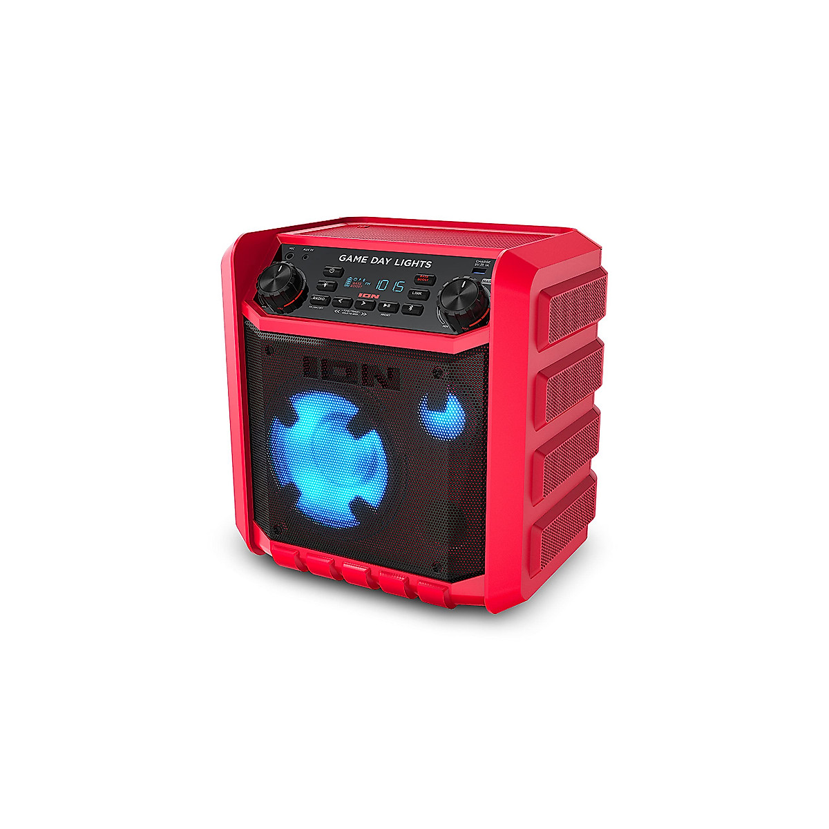 ION Game Day Lights Portable Bluetooth Party Speaker with Karaoke Microphone Lights and Radio for Birthday, Pool Party, BBQ – Powerful, 50W (Red)