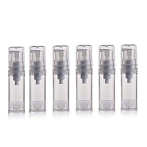 5ML Airless Pump Bottle-Empty Refillable Airless Vacuum Pump Cream Lotion Bottle Travel Bottles Toiletries Liquid Container for Cosmetic Make-up Pack of 6 (Transparent)