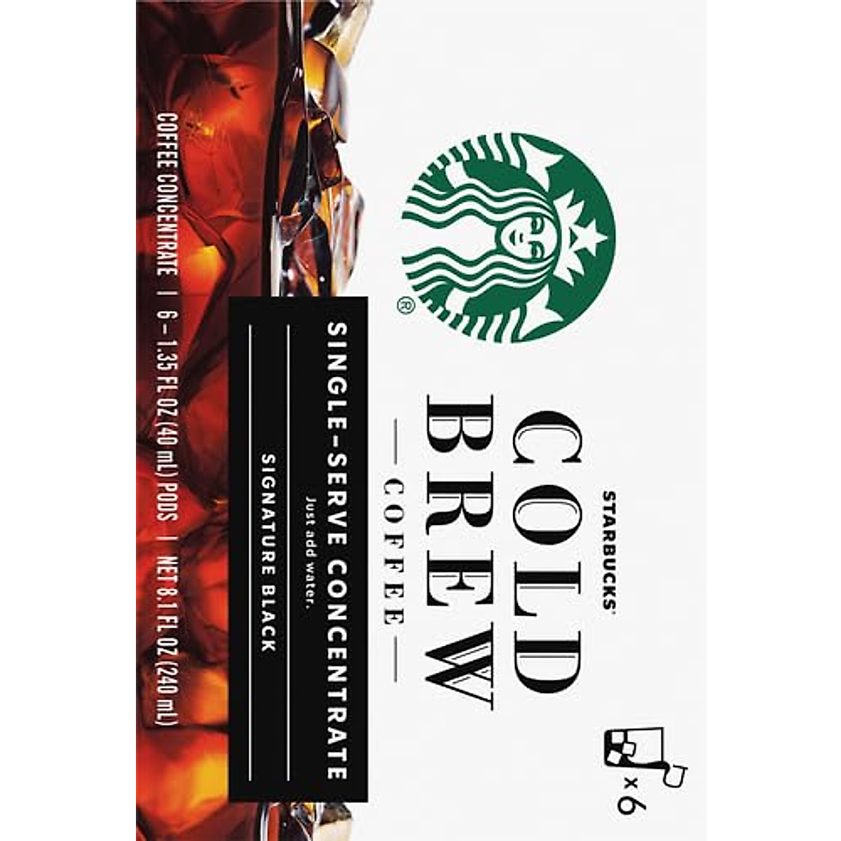 Starbucks Cold Brew Coffee — Signature Black — Single-Serve Concentrate Pods — 1 box (6 capsules)