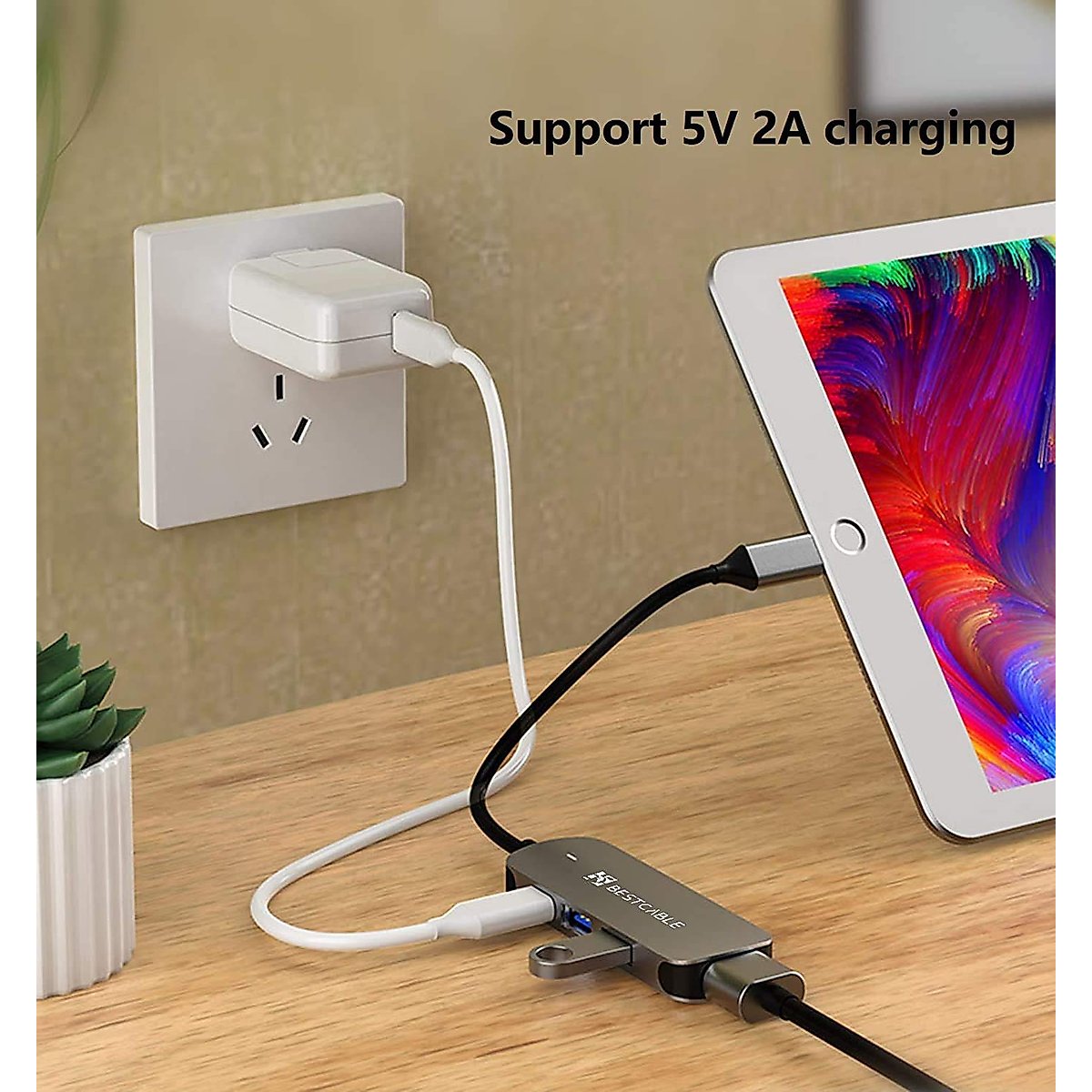 USB C Hub, BEST CABLE 4-in-1 USB C Hub Adapter - USB C to HDMI 4K@30Hz,USB C Charging Port,USB3.0, USB 2.0, Compatible with MacBook Pro/Air, Pro,Galaxy,Pixelbook and More USB C 3.1 Devices