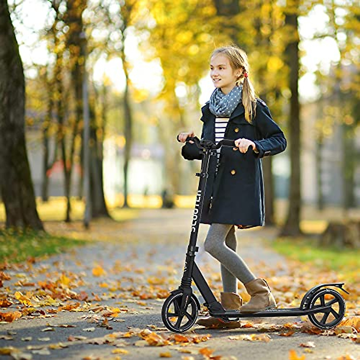 6KU Kick Scooter for Kids Ages 8-12 with Suspension System, Adjustable Height, Quick-Folding Design, and Shoulder Strap - Safe and Smooth Ride for Big Kids Ages 6-12