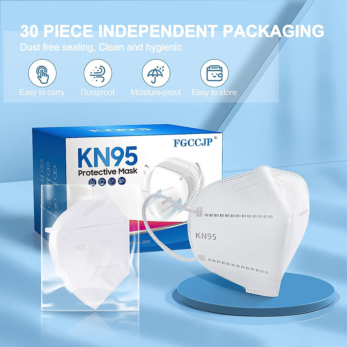 KN95 Face Mask 30pcs Disposable Face Masks Individual Packed Safety 5 Layers Breathable Cup Dust Masks Filtration>95% for Adults Men Women(White)