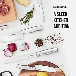 Farberware Edgekeeper 16-Piece Stainless Steel Knife Block Set with Built in Knife Sharpener, High Carbon-Stainless Steel Kitchen Knives, Razor-Sharp Knife Set, Black