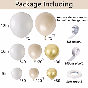 175Pcs Pearl White Double-stuffed Balloon Garland Kit, Pearl White Sand White Gold Balloons Arch for Boho Wedding Baby Bridal Shower Anniversary Birthday Party Decorations (Pearl White)