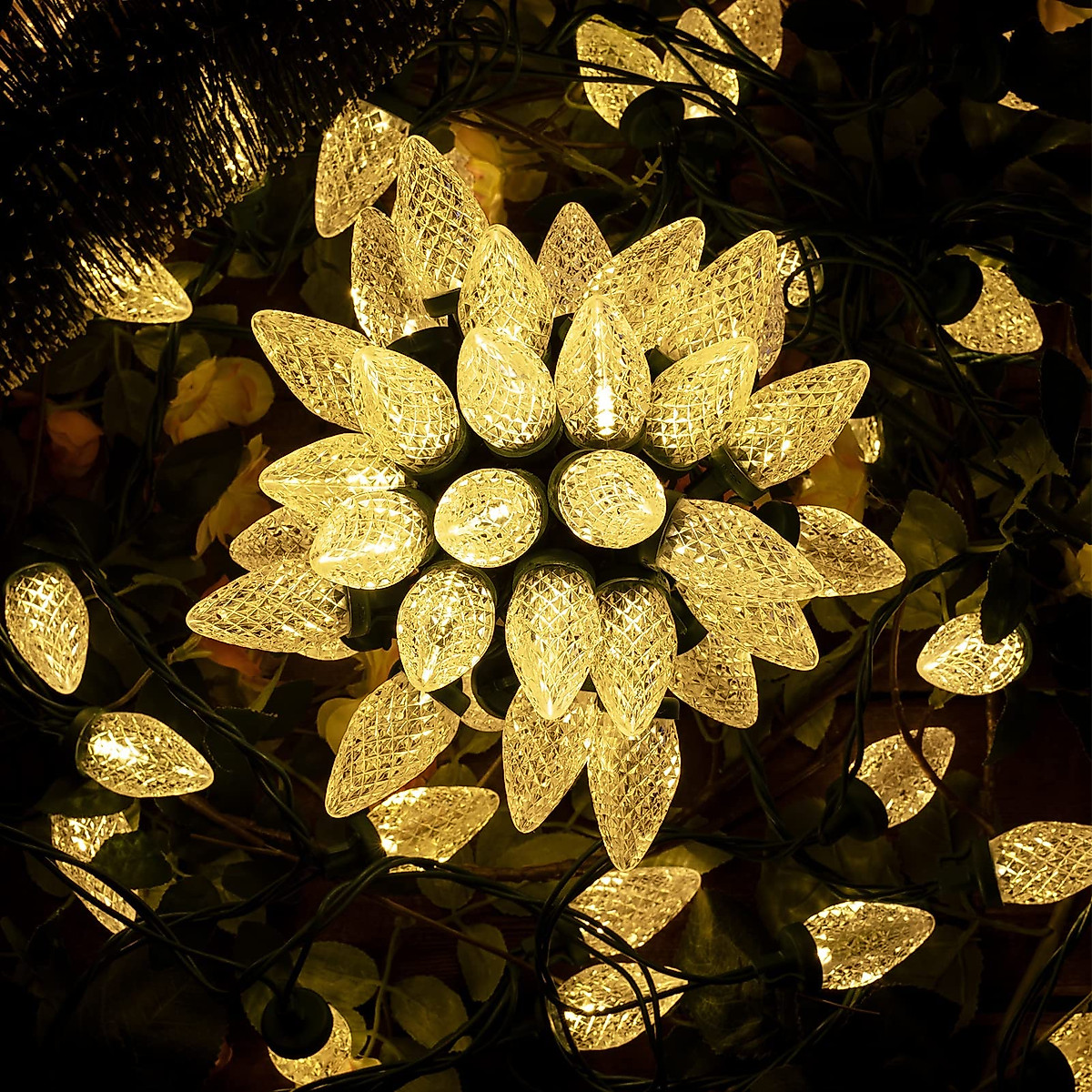 Brightown C9 LED Christmas String Lights, 66ft 100 LED Waterproof Strawberry String Lights, Plug-in Extendable Green Wire Lights String for Outdoor Indoor Outside Patio Wedding Party Decoration