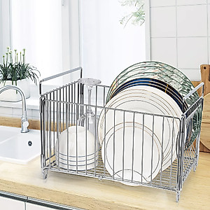 ChengFu Deep Dish Drying Rack and Utensil Cutlery Holder, Deep Large Dish Drying Rack, Dish Racks for Kitchen Counter, Holds 10, 10.5, 12 inch Dinner Plates