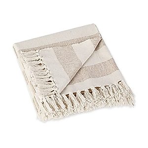 DII Rustic Farmhouse Cotton Cabana Striped Blanket Throw with Fringe, 50 x 60 - Cabana Striped Stone