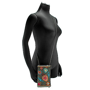 Mary Frances Flaming Hearts Beaded Crossbody Phone Bag, Pewter