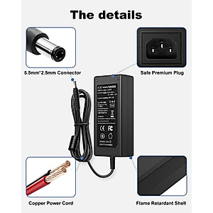 24V 2A DC Power Supply Adapter 24 Volt AC Adapter 100-240V 50-60Hz AC to DC 24V 2A Power Adapter Cord, 24V DC Power Supply 2A Adapter with 5.5mm x 2.5mm DC Outlet Plug & 1 Tip