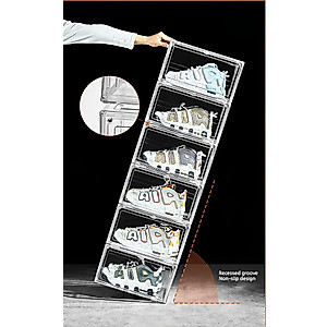 10 Pack Acrylic Ultra Clear Storage Sneaker Shoe Box Stackable Transparent Boxes, Magnetic Door Plastic Sneakerhead Professional Grade Display Case Boot Organizer, Fits US Size 15 Sneakers, Pack of 10