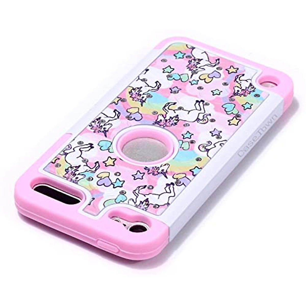 Apple iPod Touch 6,7th Case, iPod 7th Case, Rainbow Unicorn Pattern Shockproof Studded Rhinestone Crystal Bling Hybrid Case Silicone Protective Armor for Apple iPod Touch 6 7th Generation