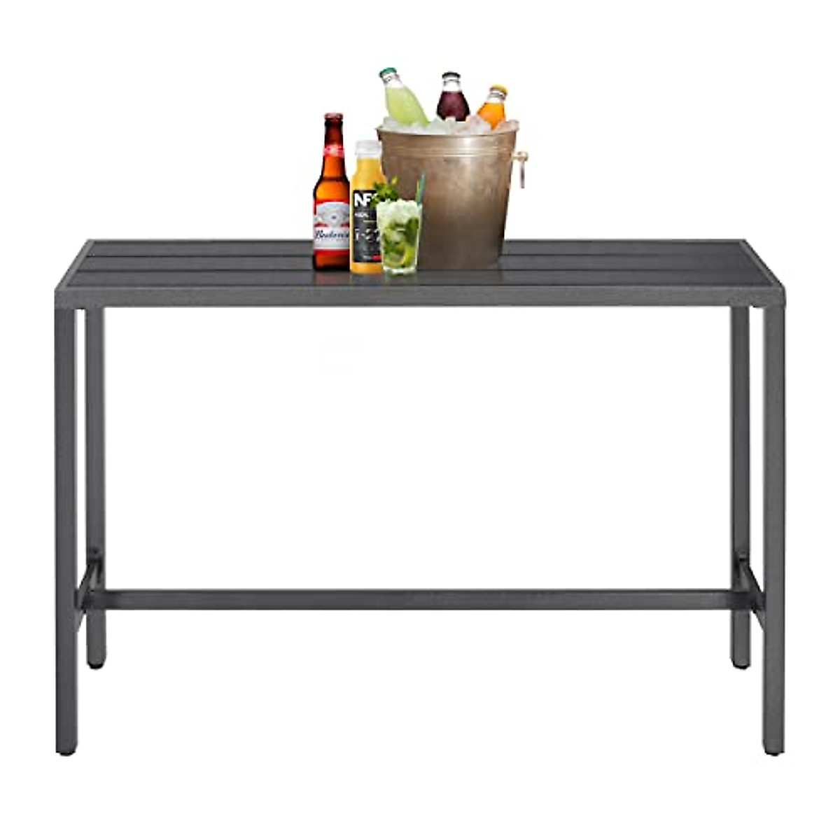 MUPATER Outdoor Bar Table, 55'' Patio Table Rectangular Pub Height Dining Table, Narrow Bar Table Outdoor with Metal Frame for Hot Tub, Garden, Yard, Balcony, Poolside, Black
