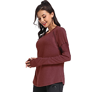 Muzniuer Womens Long Sleeve Workout Shirts-Plain Long Sleeve Tshirt for Women Yoga Sports T-Shirt Long Sleeve Breathable Shirts Activewear with Thumb Hole Red S