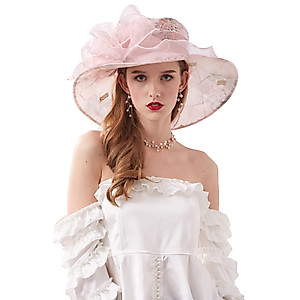Pink Fascinators for Women Tea Party, Organza Church Kentucky Derby Fascinator Bridal Tea Party Wedding Hat (Style14-Pink)