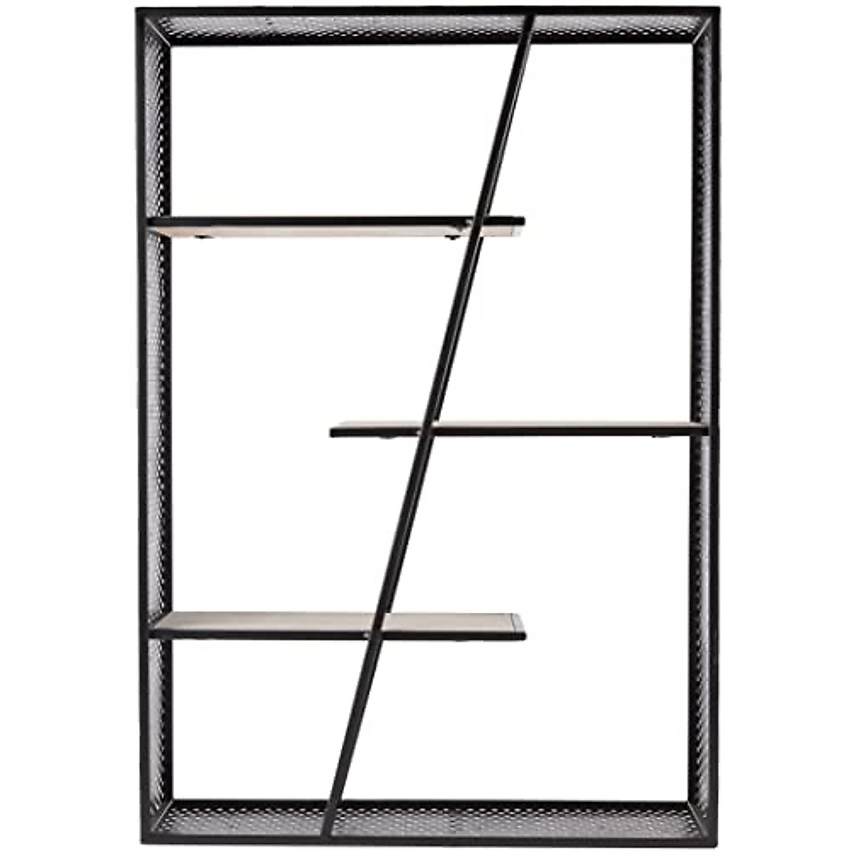 Admired By Nature Modern White Oak Wood Rectangular Mounted Metal Hanging Storage Floating Shelves, Black, ABN5E160-NTRL Wall Shelf