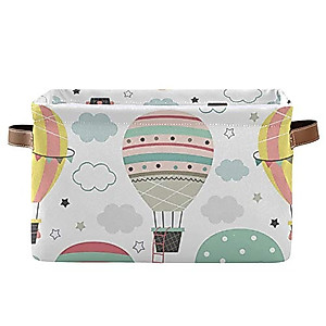 susiyo Large Foldable Storage Bin Hot Air Balloon Flying Fabric Storage Baskets Collapsible Decorative Baskets Organizing Basket Bin with PU Handles for Shelves Home Closet Bedroom Living Room-2Pack