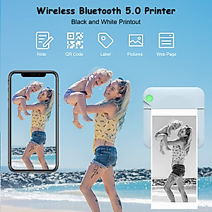 Pocket Mini Printer - BAISHUN Portable Wireless Bluetooth Thermal Photo for iOS Android Mobile Phone, Inkless Printing Gift Study Notes Label Receipt, 6 Rolls Paper,