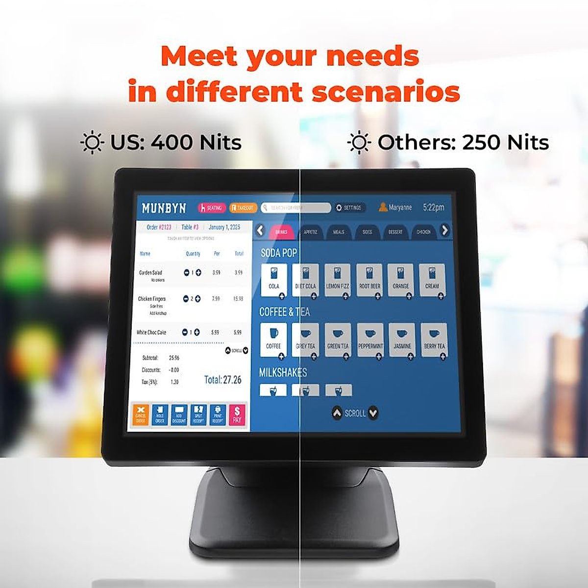 MUNBYN 17-inch POS-Touch-Screen-Monitor, POS-System-for-Small-Business, Multi-Touch Monitor, 400 nits True Flat Seamless Capacitive LED, VGA/HDMI Input for Office, POS, Restaurant, No Driver Required
