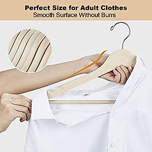 ELONG HOME Solid Wooden Hangers 30 Pack, Slim Wood Coat Hangers with Extra Smooth Finish, Precisely Cut Notches and Chrome Swivel Hook, Wooden Clothes Hangers for Shirt Suit Jacket Dress, Natural