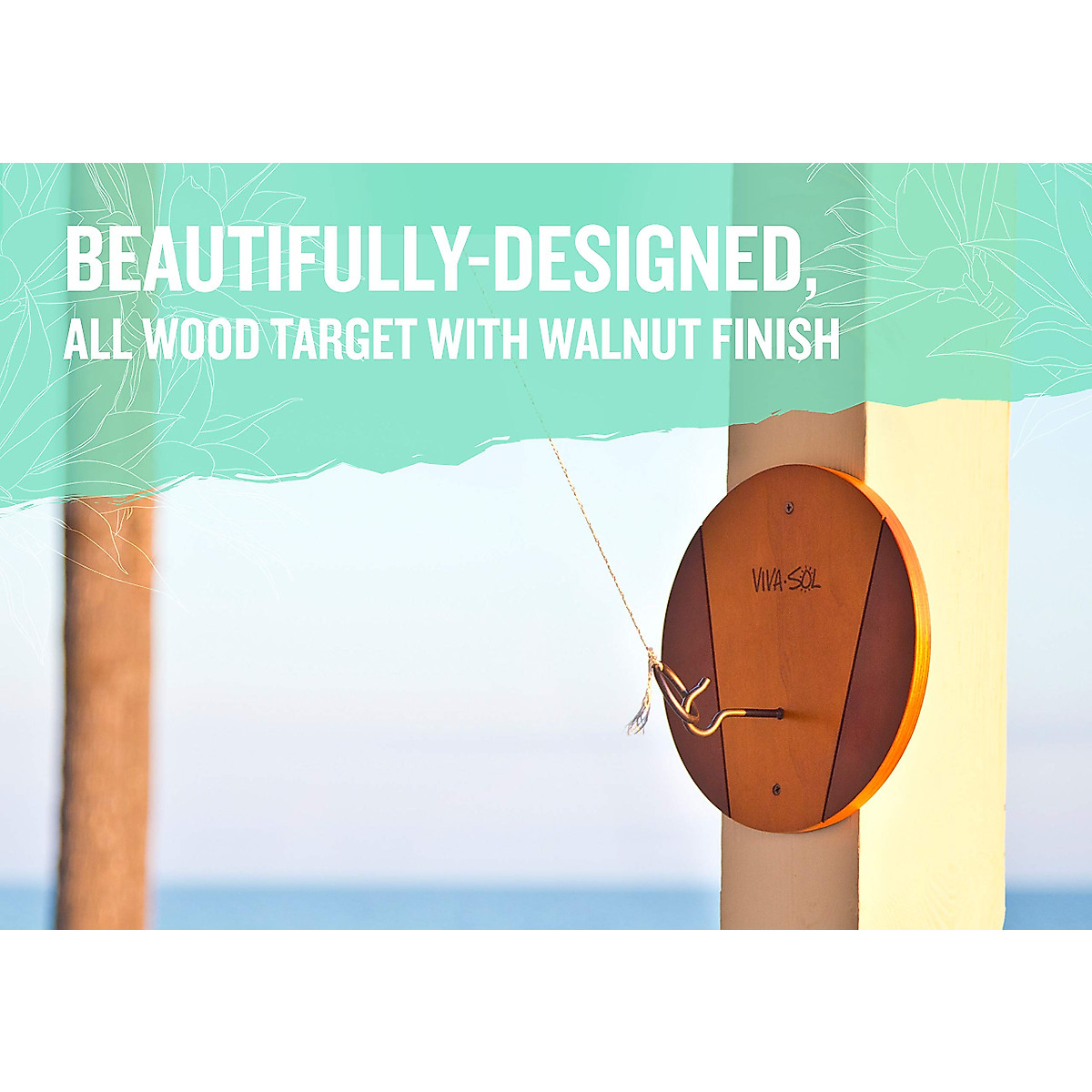 Triumph Sports Viva Sol Premium Bamboo Walnut Finish Hook and Ring Target Game for Use Indoors and Outdoors , 8.00 x 8.00 x 1.00"