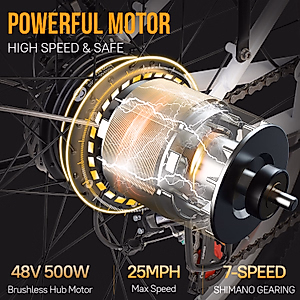 GELEISEN Electric Bike for Adults, 26" Ebikes, Peak 750W Electric Cruiser Bike with 48V 14.5Ah/11.6Ah Removable Battery, 25Mph Electric Bicycle w/ 7-Speed & Front Suspension(Fits for 5'2"-6'5")