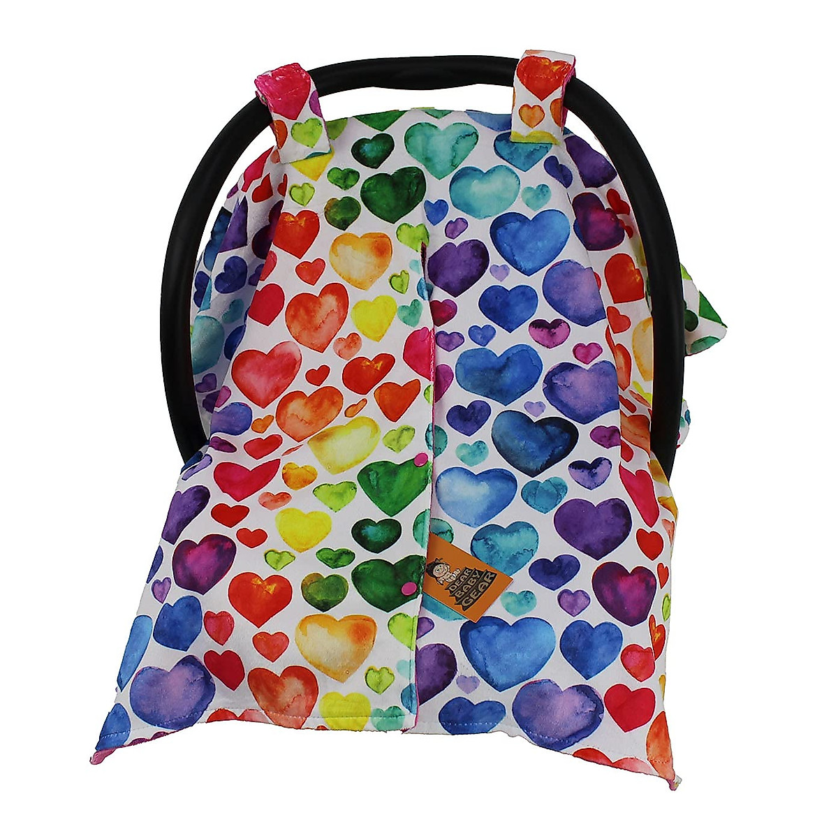 DEAR BABY GEAR Heart Deluxe Car Seat Canopy - Double Layer, Bright Colored Hearts, Hot Pink Smooth, Hot Pink, 40 x 30 Inches