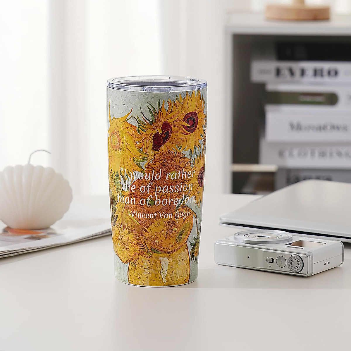 1st Heaven Coffee Tumbler, Van Gogh Art Tumbler, Spill-proof Insulated Coffee Mug with Lid, Inspirational Art Lover Gift for Outdoor, Office & Travel, 20oz (Sunflowers)