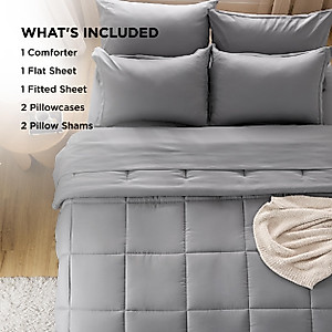 Bedsure Grey Comforter Set Queen - 7 Pieces Solid Bed in a Bag, Queen Bed Set with Comforter, Sheets, Pillowcases & Shams