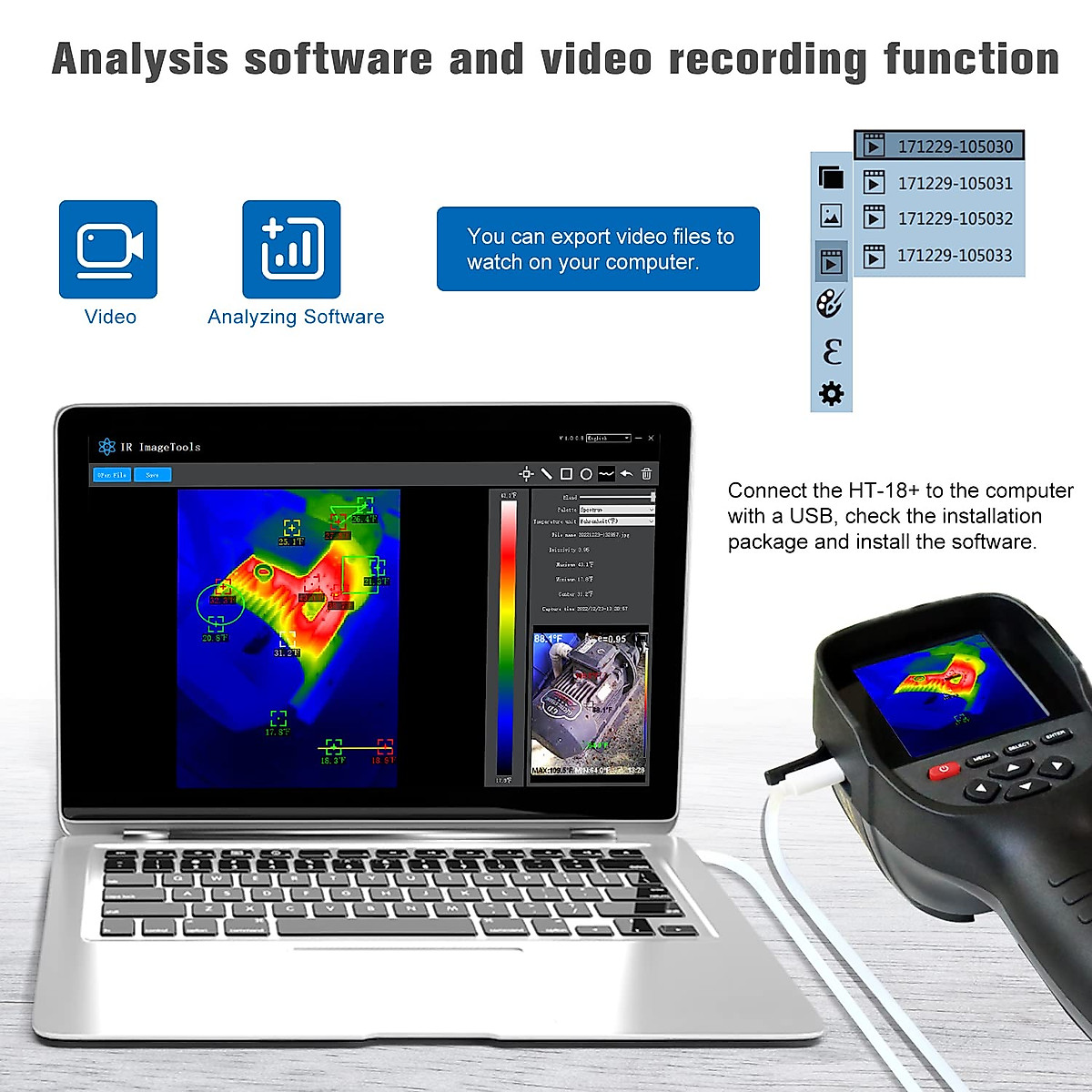 256X192 Higher IR Resolution HT-18+ Handheld Thermal Camera from HTI - Newest Update, IR Resolution Improved to 256x192 with 25 HZ, 300,000 Pixels, Easy to Read 3.2" Color Display, Includes Battery