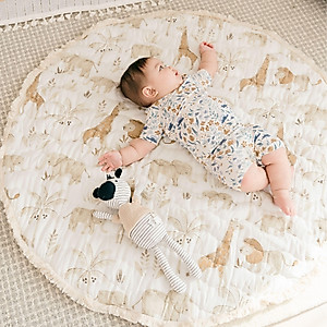 Crane Baby Activity Mat, Infant and Baby Quilted Playmat for Boys and Girls, Safari Animal, 40” x 40”