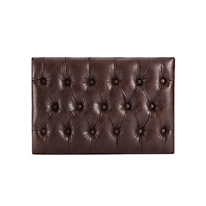 Wovenbyrd Modern Rectangular Button Tufted Ottoman Footstool with Metal Frame, 24-Inch by 16.5-Inch, Dark Brown Faux Leather