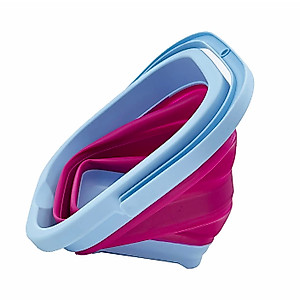 SAMMART 5L (1.3 Gallon) Collapsible Rectangular Handy Basket/Bucket (Cool Blue/Flamingo (Set of 2))
