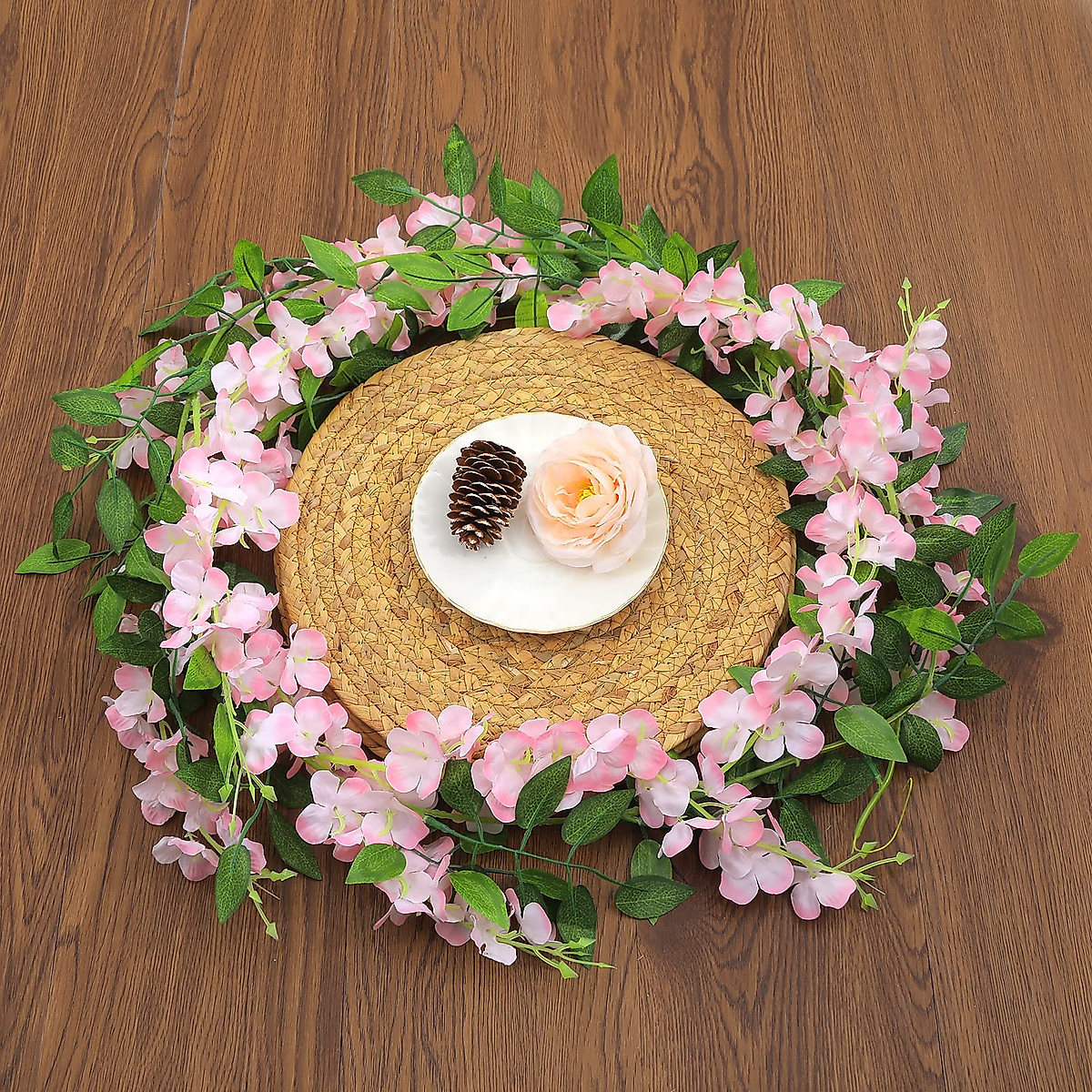 Findosom Wisteria Artificial Flowers Garland, 5Pcs Total 36FT Pink Wisteria Hanging Flowers, Flower Garland Decorations for Home Garden Outdoor Ceremony Wedding Arch Decoration