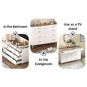 PAKASEPT White Dresser with LED Lights for Bedroom,8 Drawer Dressers with Tempered Glass Top,Chests of Drawers with 2 Grid Drawer,Storage Organizer Dresser for Hallway,Living Room