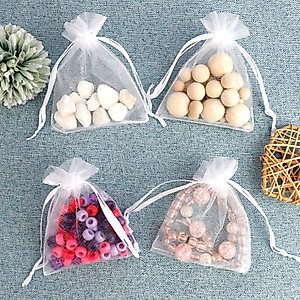 Organza Bags, 50 Pcs Small Mesh Bags Drawstring 3.54"x4.72"(9x12cm), White Jewelry Bags Drawstring Mesh Gift Bags for Party Wedding Christmas Jewelry Candy Bathroom Soaps Makeup Wrapping Supplie