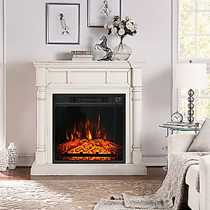 HOSEOKA 18" Electric Fireplace Insert 18" Electric Fireplace Modern TV Stand with Fireplace, Wood Entertainment Center with Storage, Wide Farmhouse Media Console Cabinet (Black, Single Fireplace)