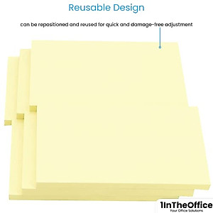 1InTheOffice Large Sticky Notes 3x5, Self-Stick Note Pads, Sticky Notes 3x5, , Yellow, 100-Sheet, 12/Pack