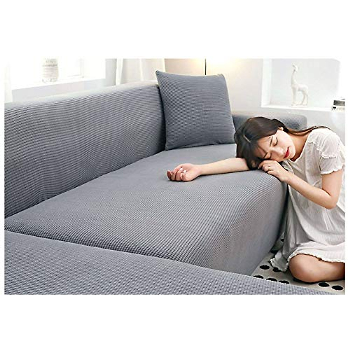 IMYOGI High Stretch Sofa Covers Stretch Sofa Cover Thicken Polyester Spandex Printed Sofa Slipcover Furniture Cover Protector for Armchair Couch-4 Seater+4 Seater-Lake Blue