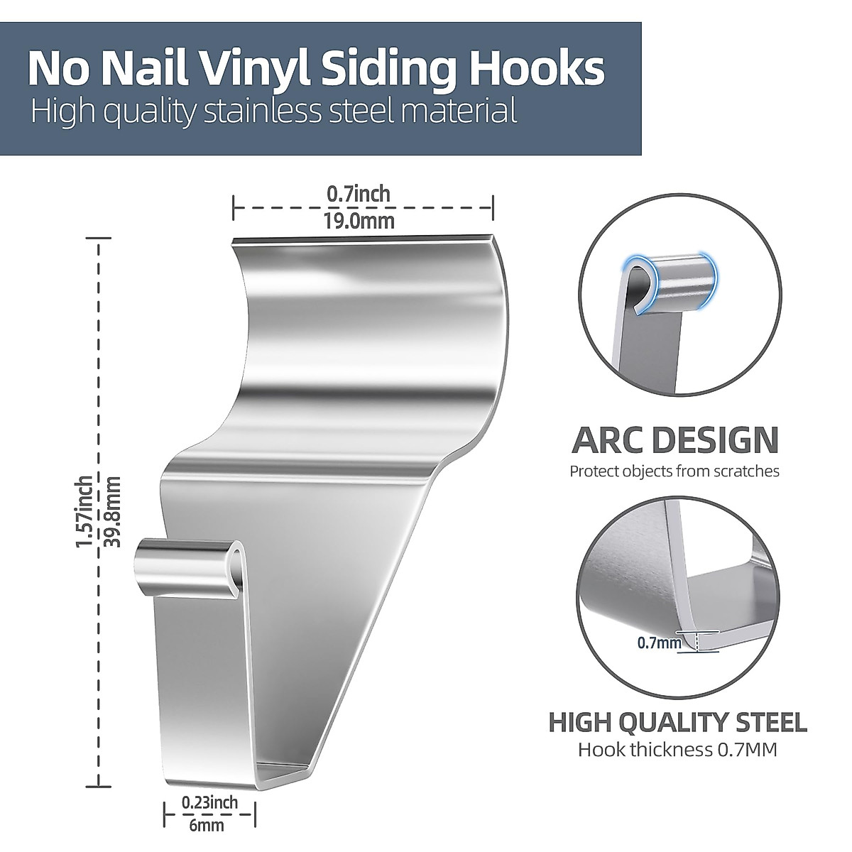 Heavy-Duty Stainless Steel Siding Hooks,20 Pack Vinyl Siding Hooks Hanger,No Hole Siding Hanging Hanger for Hanging on Patio,Vinyl Siding Clips Applicable to Outdoor or Holiday Decoration